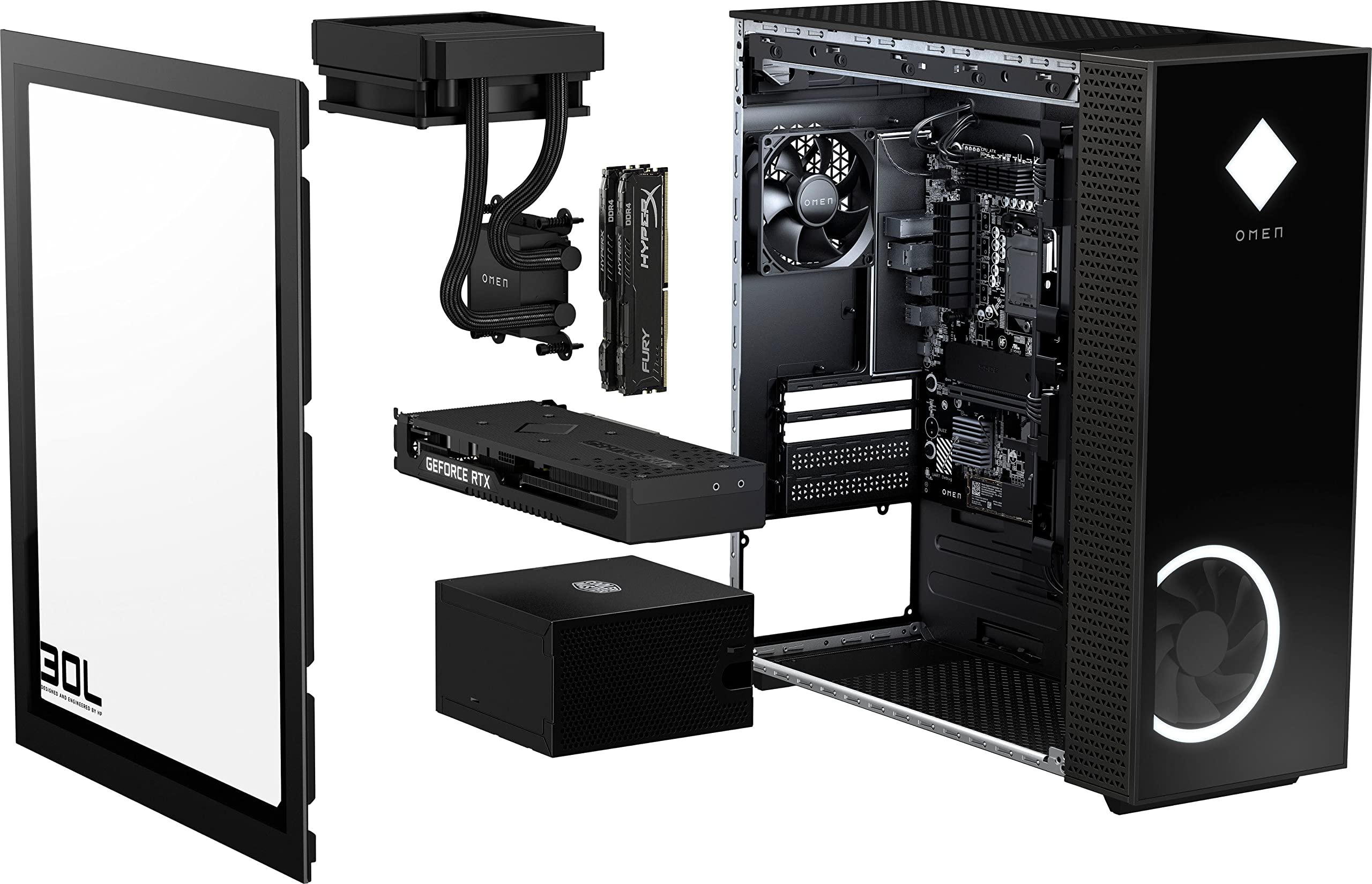 HP OMEN 30L Gaming Desktop, AMD Ryzen 7 5800X Processor, NVIDIA GeForce RTX 3080, Liquid Cooling, Customizing RGB Lighting, 8 USB Ports, HDMI, Windows 11 Home, Black (32GB RAM | 1TB SSD)