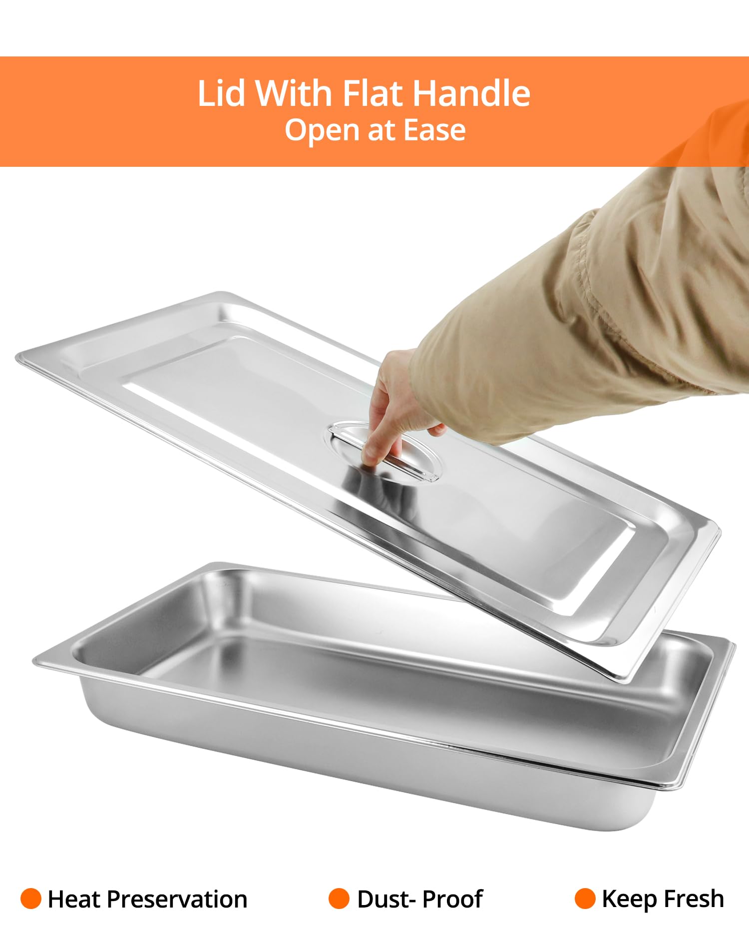 QWORK Stainless Steel Half Size 1/2 Chafing Dish Pan Set, 4 Pack 2.5" Deep 0.03" Thick 3.9L Heat-Resistant Pans with Lids, Steam Table Pans for Catering & Food Service