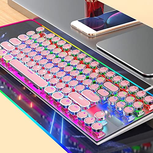 Mechanical Gaming Keyboard, 87 Keys 26 RGB Backlit USB Wired Keyboard Waterproof with Red Switches for Win ME, for Win2000, for Win XP, for Vista, for Win7, for Win8, for(Pink Electroplating Punk)