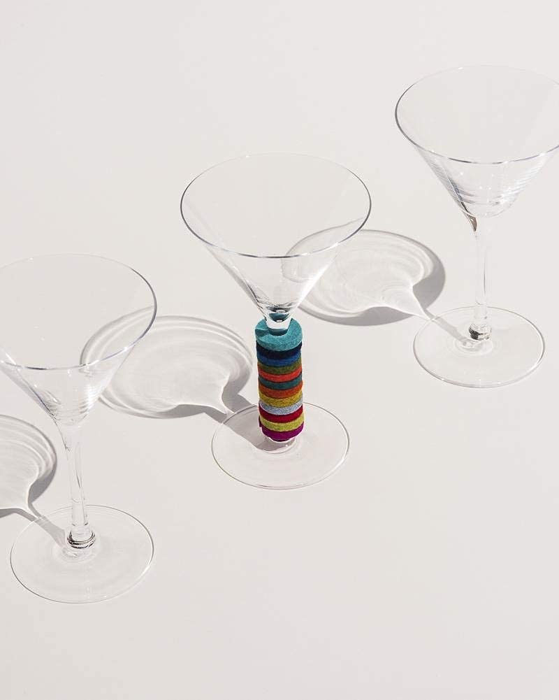 Graf Lantz Wine-O's Wine Glass Identifier - 12 Piece - Round 100% Merino Wool - Eliminate Unknown Glass Syndrome - Rainbow Mix