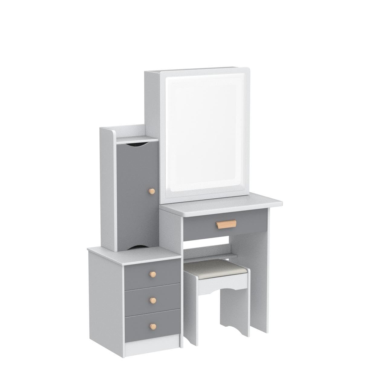 FUFU&GAGA Large Vanity Set Makeup Vanity Dressing Table with Sliding Lighted Mirror, 5 Drawers & Shelves, Dresser Desk and Cushioned Stool Set (Black)