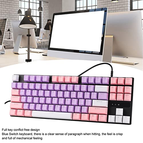 Mechanical Gaming Keyboard, Gaming Keyboard Windows Pc, Waterproof Design, 26 Kinds of RGB Lighting Effects Switch, Blue Switch Keyboard, Strong Mechanical Sense, 87 Keys,