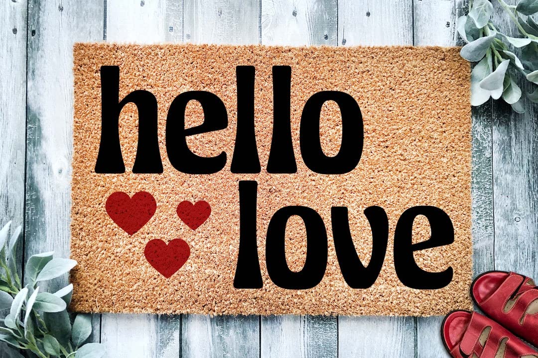 Indoor Floor Mats for Home Entrance Hello Love Heart Cute Valentine's Housewarming 16"X24" Non Slip Front Door Rug,Vintage Distressed Entryway Rug for Entrance Living Room Kitchen Bedroom
