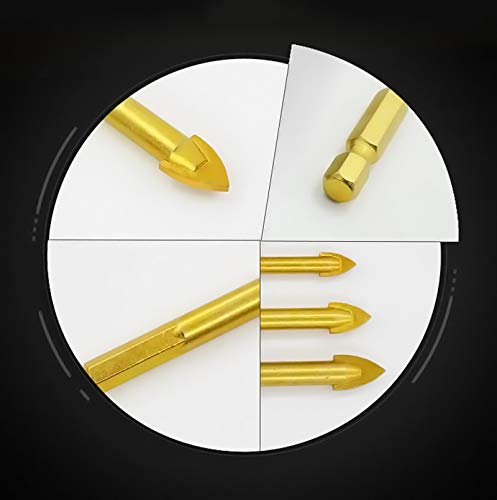 Meichoon Drill Bits Set Triangle Tile 3-12mm 7PCS, Tungsten Carbide Titanium Coated Ceramic Concrete Drilling Tool with Hex Shank for Glass Tile Ceramic Mirror Porcelain Marble DC04