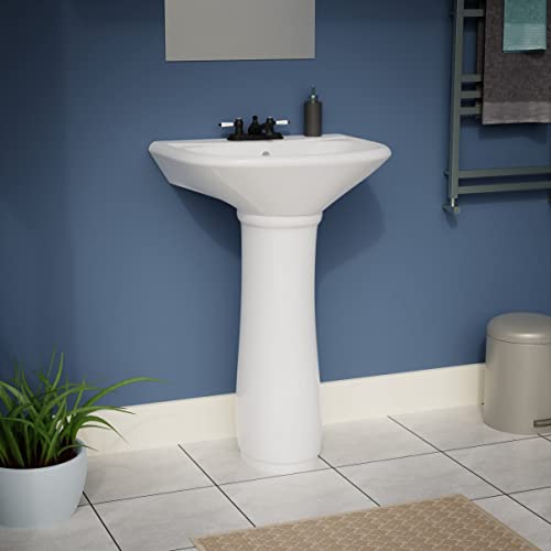 Ondine 16 inch Pedestal Sink β Compact White Sink with Overflow And Pre-Drilled Holes β Heavy Duty Grade A Vitreous China Built - Porcelain Scratch And Stain Resistant - Renovators Supply