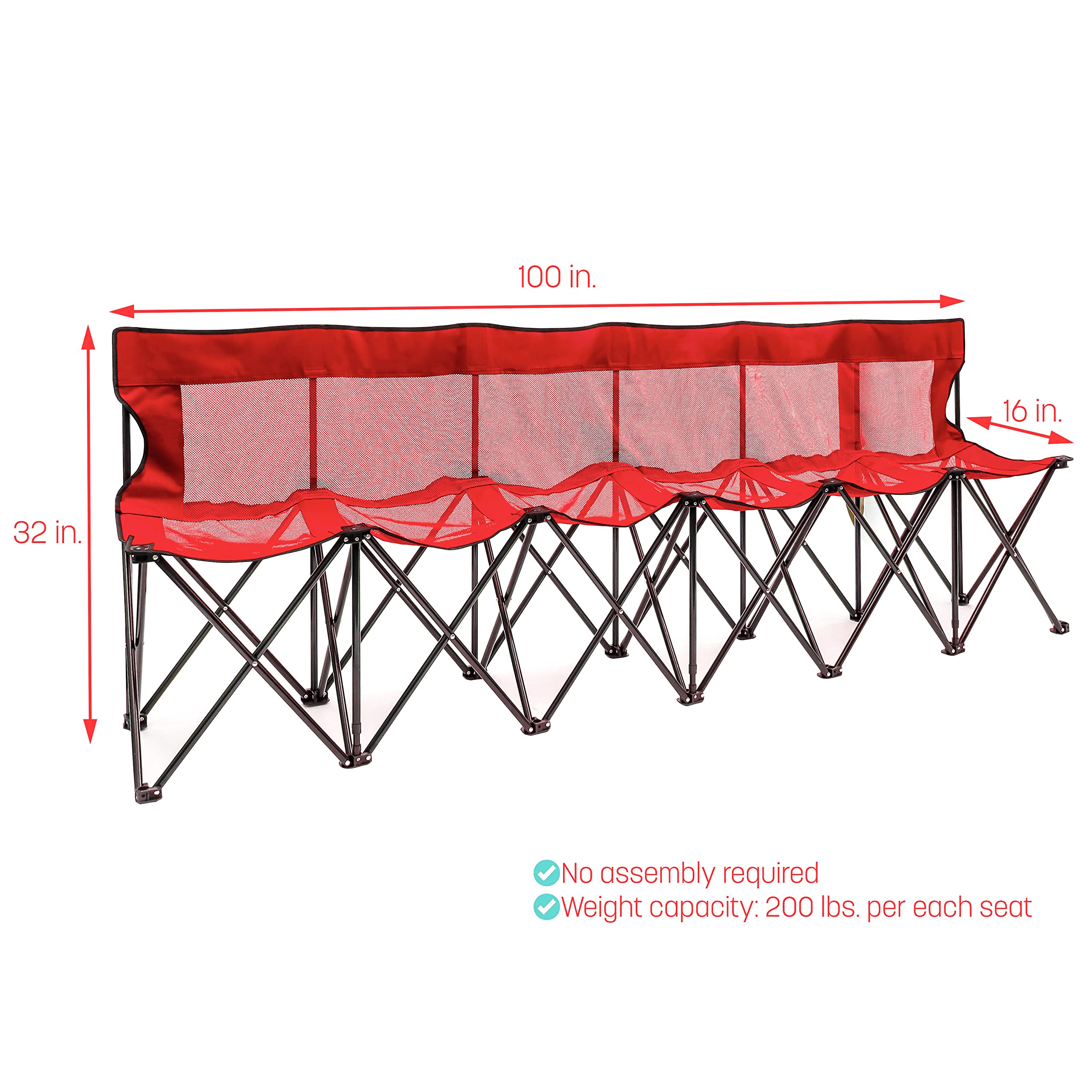 Trademark Innovations Portable Sports Bench with Mesh Seat and Back - Sits 6 People (Red)