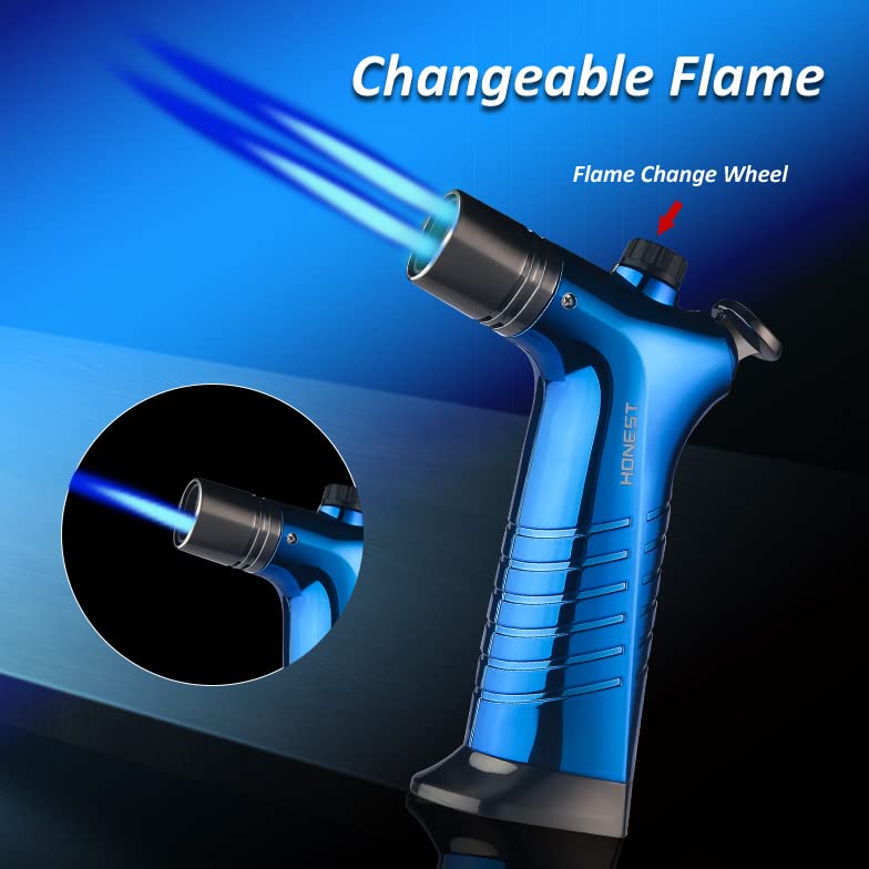 Honest Kitchen Torch Blow Torch Refillable Butane Torch For Cooking Food Baking BBQ Dabs Cocktail Smoke Hookah Coal & More (Blue Two Flame)