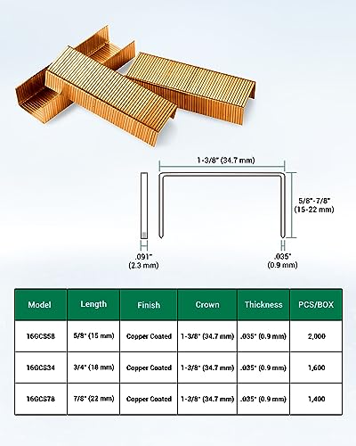 meite 16GCS58 16 Gauge 1-3/8" Crown 5/8" Length Copper Coated Carton Closing Staples for Pneumatic & Manual 2000 PCS/Box (1 Box)