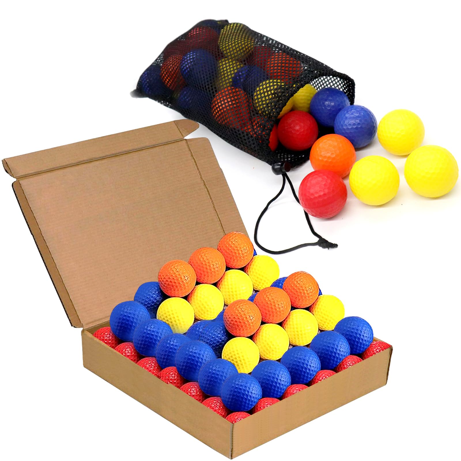 FINGER TEN Golf Practice Balls Foam Colored Value 6/12/24 Pack, Golf Ball Limited Flight for Indoor Outdoor Driving Range Backyard Training (Mixed Color, 24 Pack)