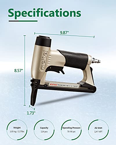 meite MT5016SLN Pneumatic Upholstery Stapler 20 Gauge 1/2-Inch Crown 1/4-Inch to 5/8-Inch Length Long Nose Stapler Fine Wire Stapler with Safety