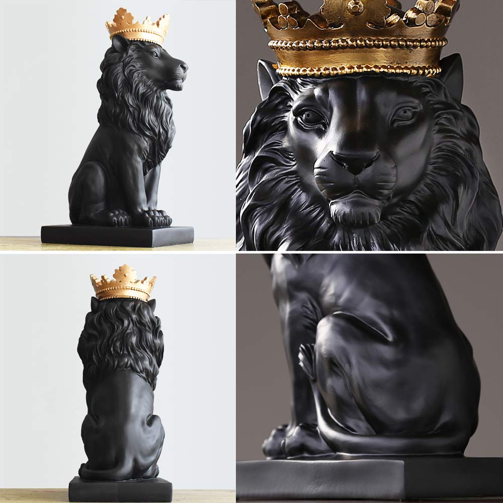 H&W 15''H Crown Lion King Statue, Nordic Style Home and Study Decoration, Collectible Figurines, Best Gift for The Man, White (HH16-D2)