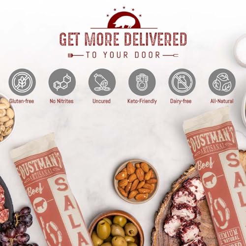 Foustman's Salami Beef Artisanal, Nitrate-Free, Naturally Uncured, Gluten-Free, Dairy-Free, No Pork, 8 Oz Sticks