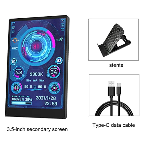 MAKIVI 1 Set 3.5 Inch Computer Small Secondary Screen IPS Full USB-C Chassis Secondary Screen Computer Temperature Monitoring Screen AIDA64