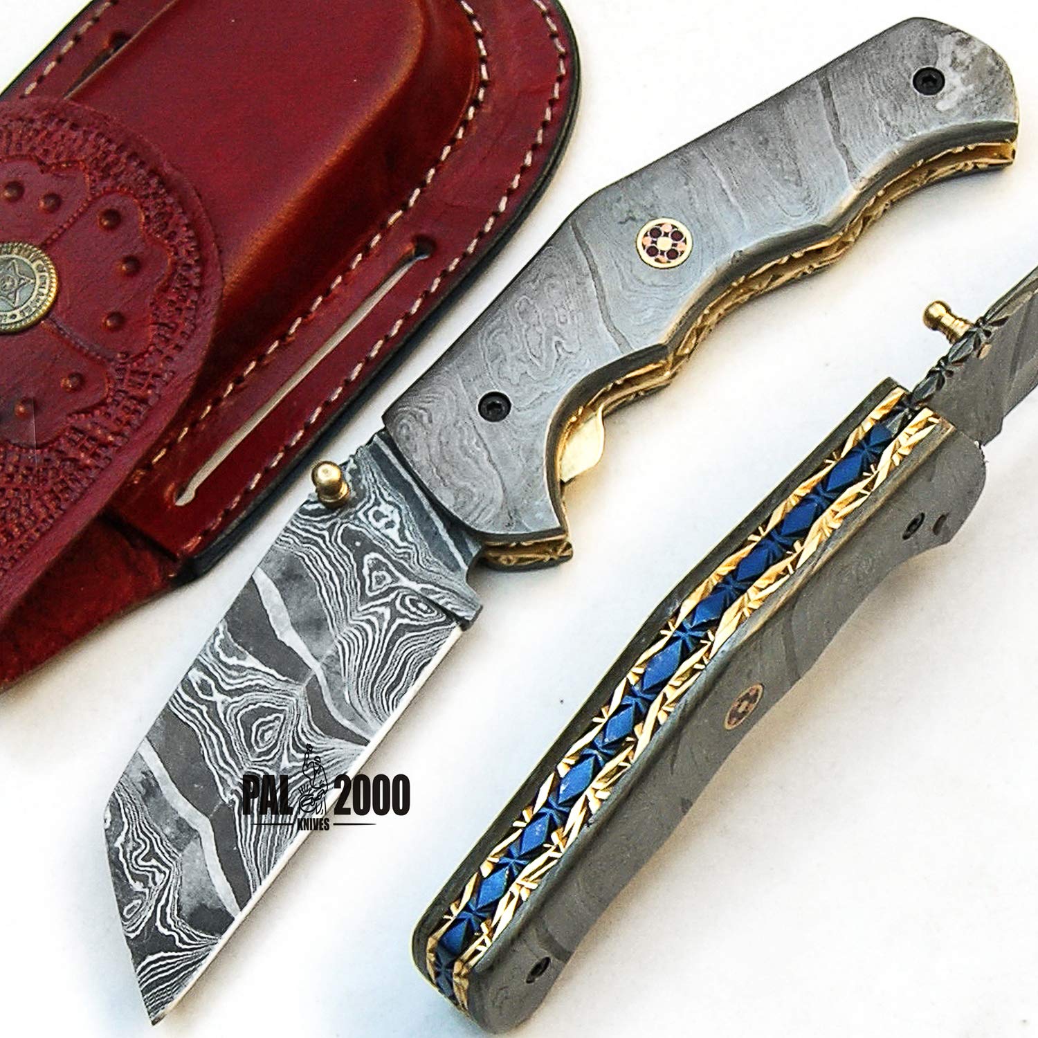POC-9453 Handmade Damascus Steel 7.4 Inches Folding Pocket Knife - Damascus Handle