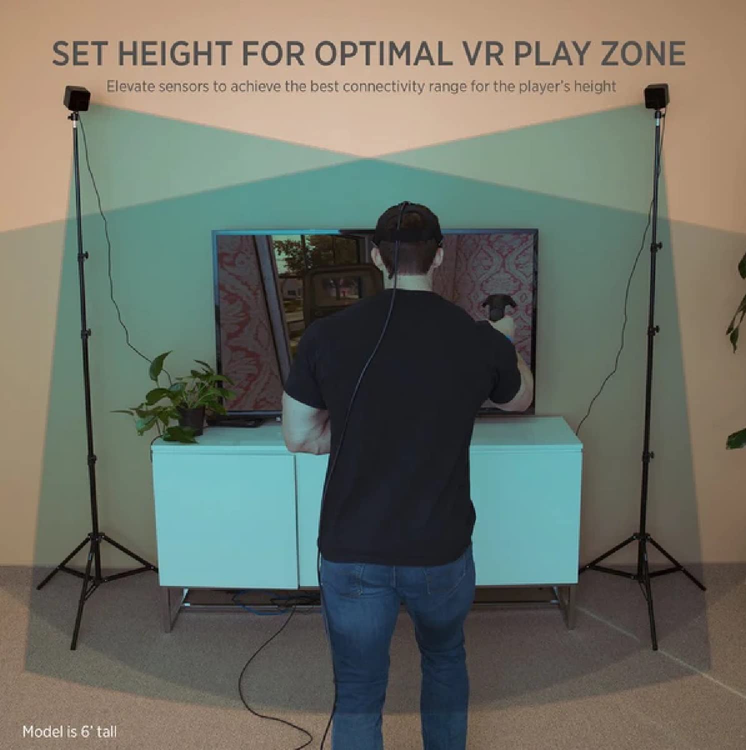 Fovitec 2 - 7'6" Tripod Stands for HTC VR/Vive Mount Base Stations - Includes Articulating Ball Heads and Carrying Bag