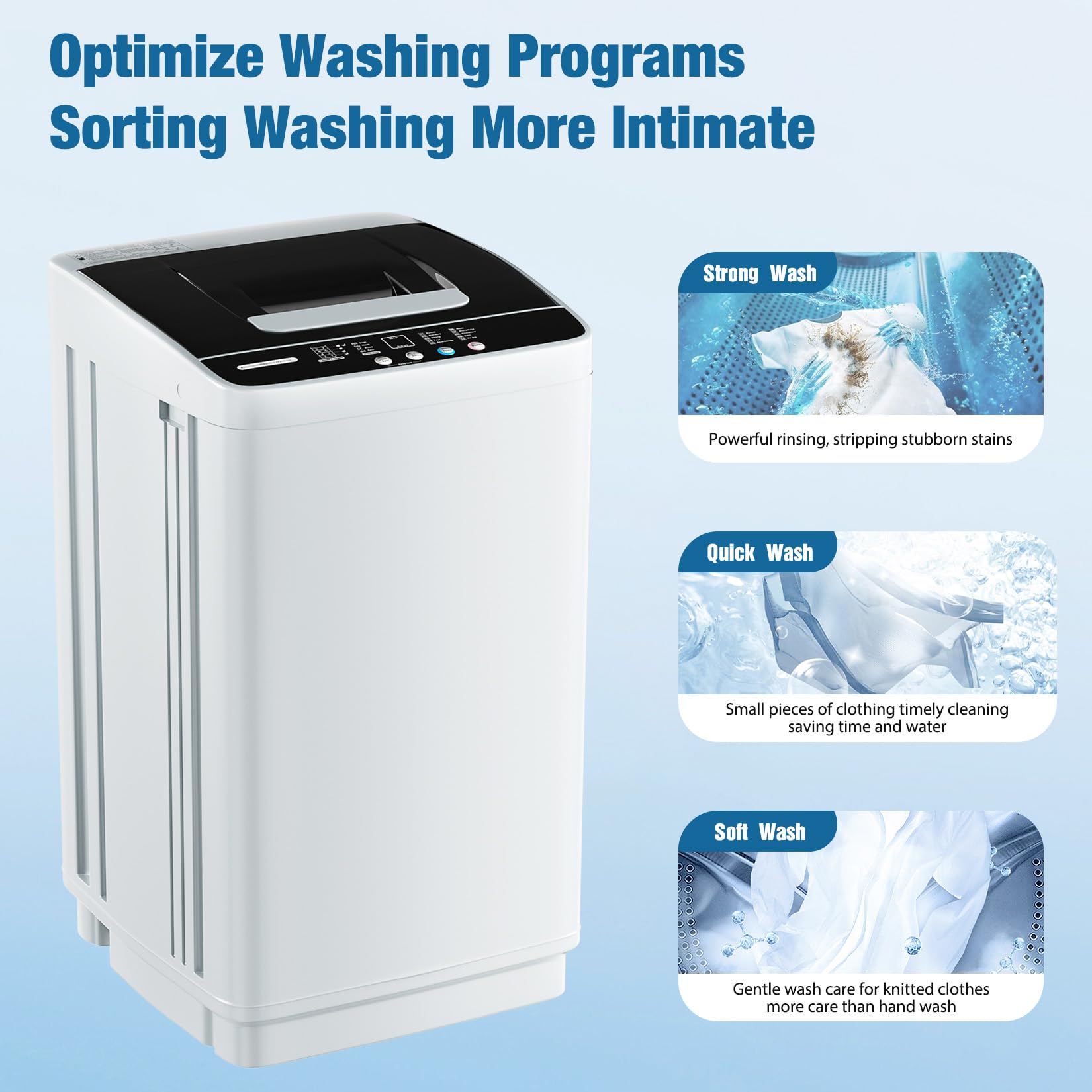 Haddockway Portable Washing Machine,Compact Laundry Washer Energy Saving,2.1 Cu.ft Top Load Washer,10 Programs 8 Water Leves,Full-automatic Washer and Spinner with LED Display/Drain Pump for Home,Dorm