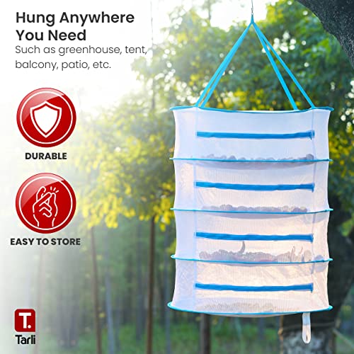 Tarli 4 Layer Herb Drying Rack Comes with Fabric Cover - 8 inch Bigger Shelves and Premium Breathable Mesh for Efficient Drying of Herbs, Flowers, Seeds, Fish, etc - Designed in USA