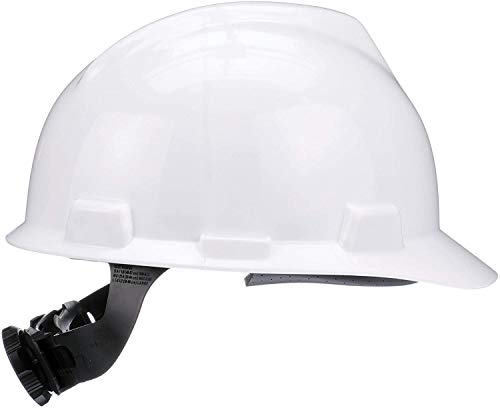MSA 475358 V-Gard Cap Style Safety Hard Hat With Fas-Trac III Ratchet Suspension | Polyethylene Shell, Superior Impact Protection, Self Adjusting Crown-Straps - Standard Size in White