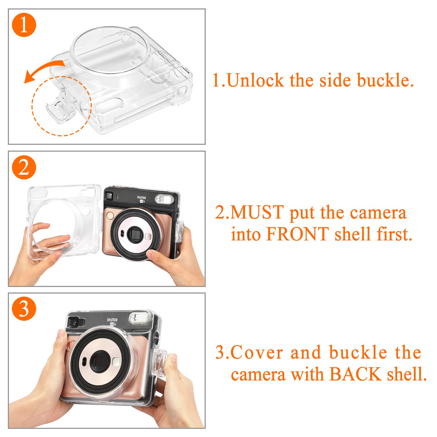Fintie Protective Clear Case for Fujifilm Instax Square SQ6 Instant Film Camera - Crystal Hard Cover with Removable Shoulder Strap