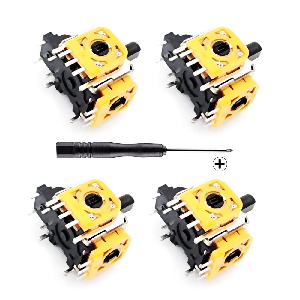 New for PS4 Controller Analog Joystick 2K3 Pack 4 Replacement Original, Compatible with for PlayStation 4 DualShock 4 Wireless Controllers, Yellow Ohms 2.3K 3D Joy Sticks Rocker Spare Parts