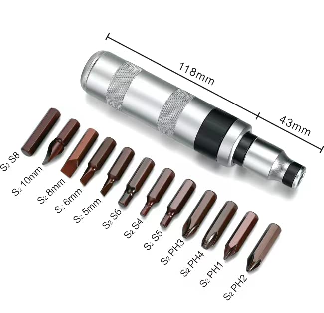 JIXINLAR 1/2" Manual Hand Impact Driver Set Extractor-12 PCS Impact Screwdriver S2 Steel Much More Durable Disengage Rusted Fasteners or Frozen Bolts Manual Reversible Impact Driver Set