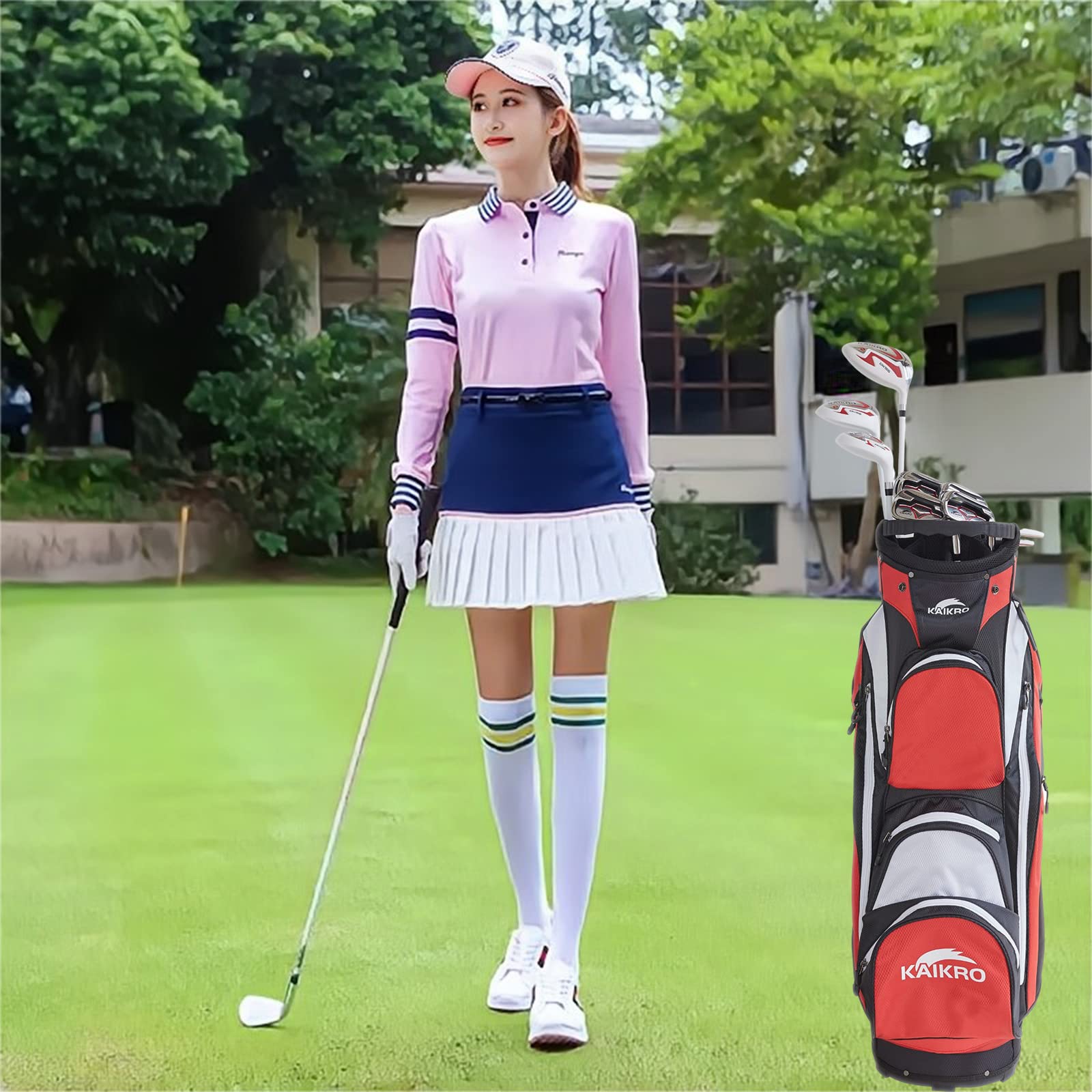 KAIKRO Complete Golf Clubs Set,Women Golf Clubs Set for Right Hand & Stand Bag,Lady’s Complete Golf Club Package Set,Red