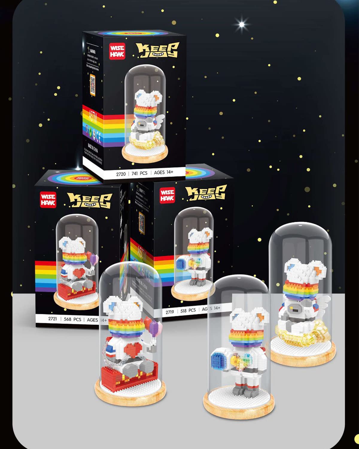 Micro Building Blocks Astronaut Model with Building Toys Mini Blocks DIY Bricks Toys Building Sets for Adults or Teens Gifts,Dust-Proof Dome Included (with Lights+Earth)