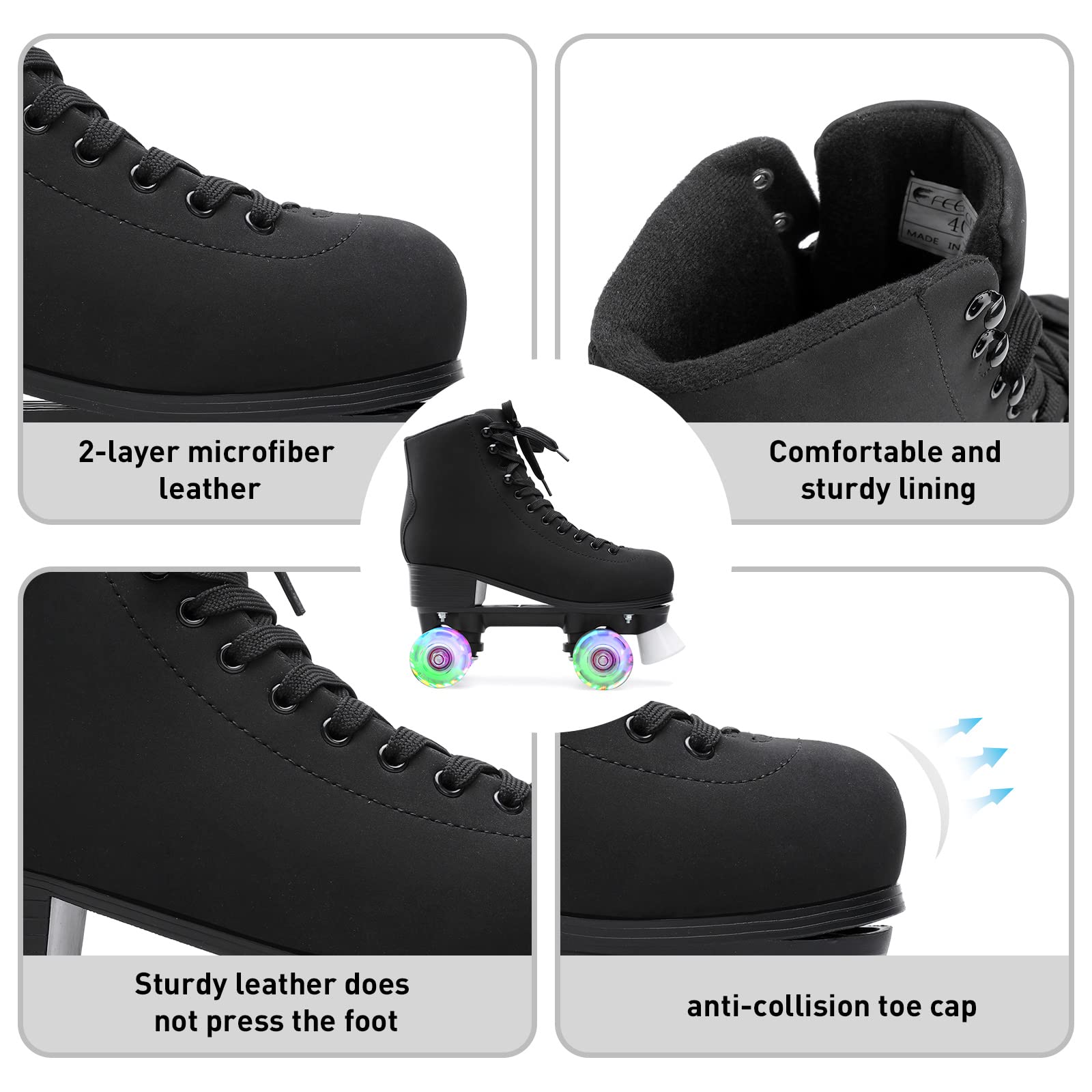 FEETCITY Roller Skates, High-top Roller Skates Four Wheels Double Row Roller Skates Adult and Youth, Indoor and Outdoor Size 7