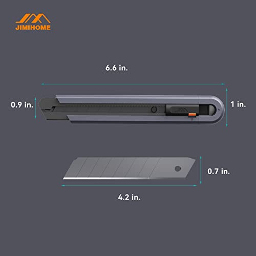 JIMIHOME Household Tool Essential Utility Knife Pack(2 PCS)Stainless Steel ABS Retractable SK2 Snap-off Blade Snapper 2 Spare Blades Change Light Duty Home Office Box Carton Cardboard Paper Cut