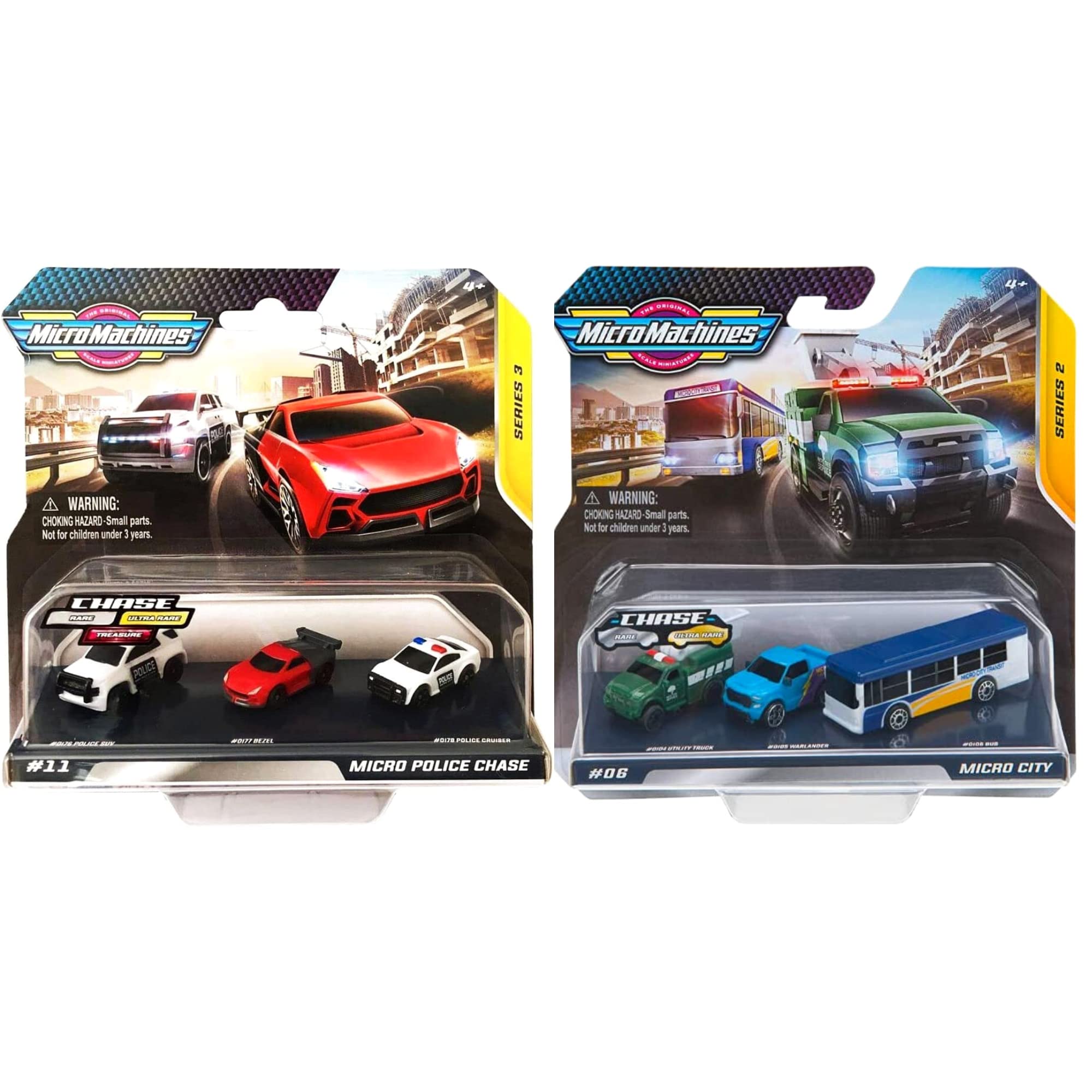 Micro Machines Series 2 & 3 Twin Packs - 6 Car Bundles - (0193 Micro Police Chase #11 & 0010 Micro City #06)