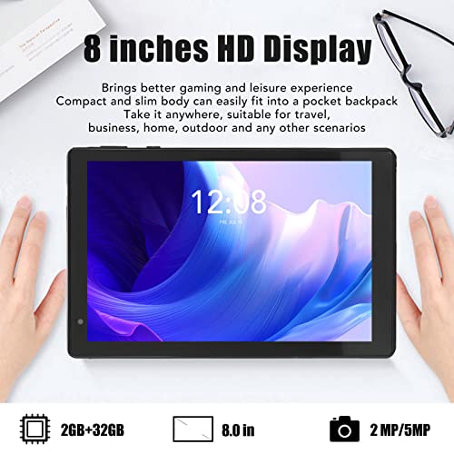 Rengu 8.0 Inch Tablet, Octa Core Processor Dual Cameras Portable Tablet for Travel for Home (US Plug)