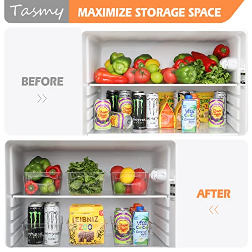 Tasmy Clear Plastic Pantry Organization and Food Storage Bin, Stackable Storage Box with Handle for Refrigerator, Kitchen, Countertops, Cupboard and Freezer Organization, BPA Free, Medium - Set of 6