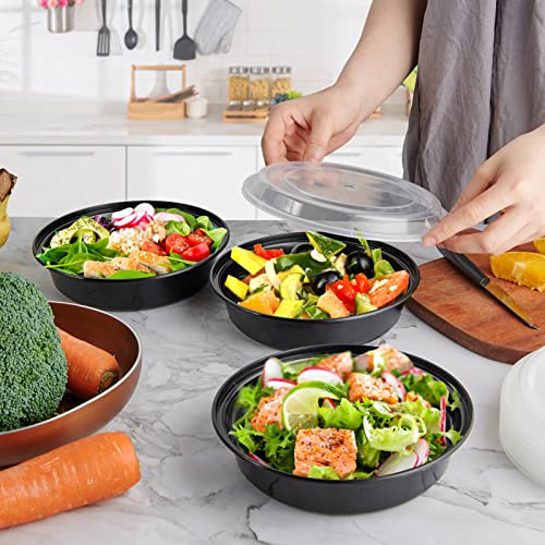 MUCHII [50 Pack Meal Prep Container, 24 oz Round To Go Containers with Lids, Plastic Containers for Food Microwave and Freezer Safe.