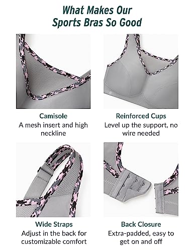 Full Figure Plus Size No-Bounce Camisole Sports Bra Wirefree #1066 White