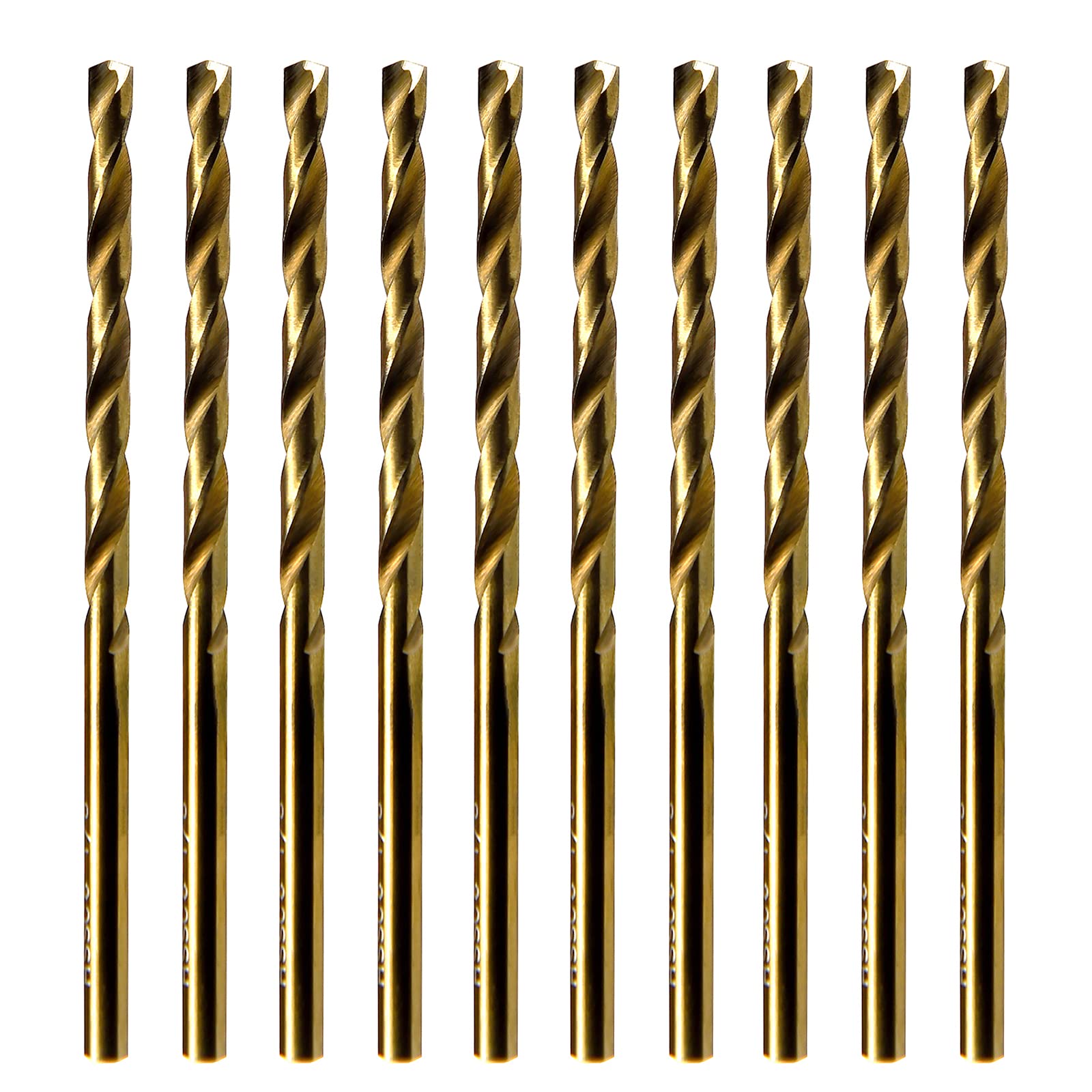 MAXTOOL No.43 10pcs Identical Jobber Length Drills 0.089" HSS M35 Cobalt Twist Drill Bits Wire Gauge Numbered Golden Straight Drills; JBN35G10R43P10