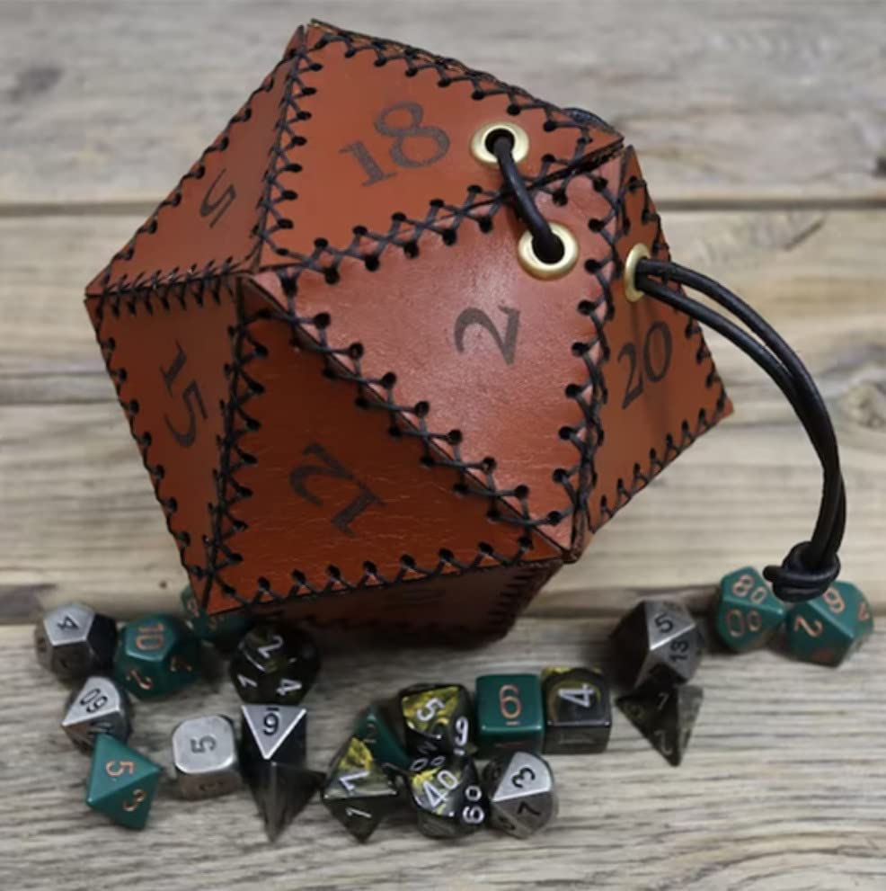 Newest Leather Drawstring DND Dice Pouch Storage Bag,Polyhedral Dice Pouch Portable Drawstring Bag for RPG,Game,DND Dice Bag