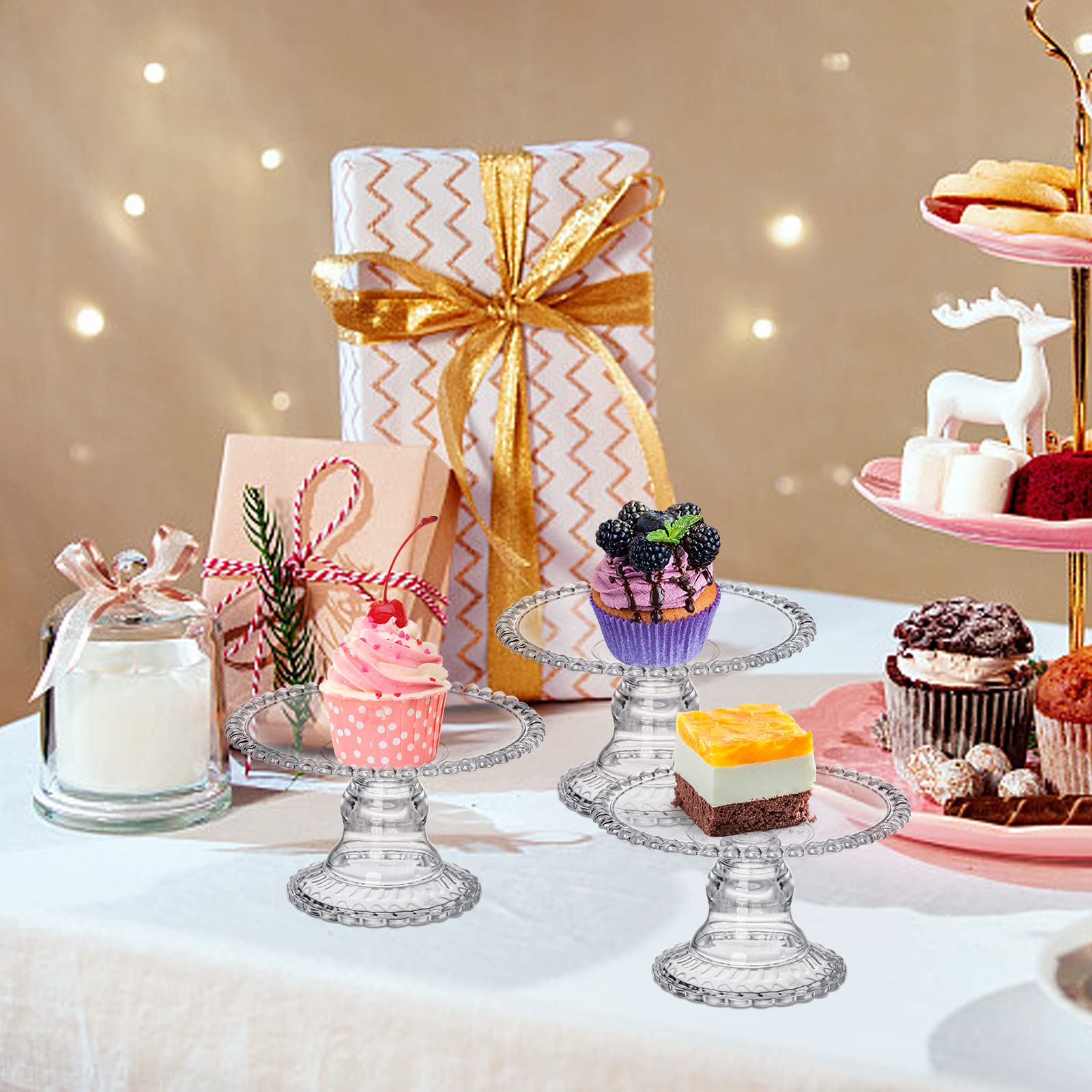 Hacaroa 24 Pcs Mini Cake Plate Stand, Plastic Single Cupcake Holder Serving Plate, Clear Small Dessert Display Stand Tray for Chocolate, Fruits, Baby Shower, Wedding, Birthday, Party