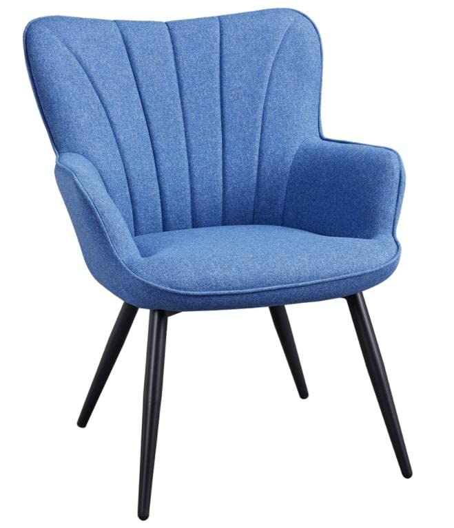 Yaheetech Accent Chair, Modern and Elegant Armchair, Linen Fabric Living Room Chair with Mental Legs and High Back for Living Room Bedroom Office Waiting Room, Blue
