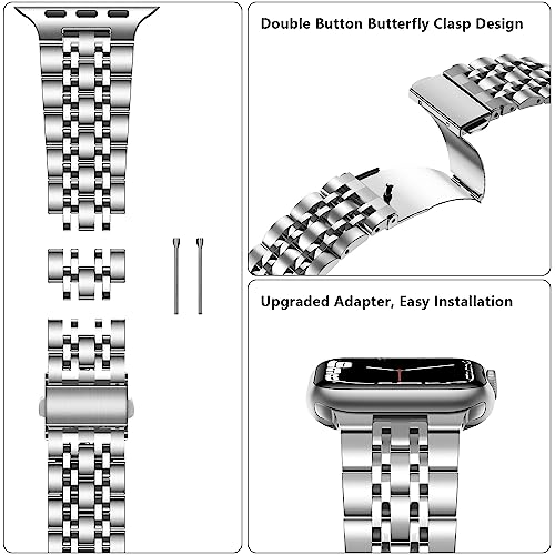 Tasikar Compatible with Apple Watch Band 41mm 40mm 38mm, Man Women Strap Solid Stainless Steel Metal Replacement Bracelet Compatible for Apple Watch SE Series 8 7 6 5 4 3 2 1, 41/40/38mm Silver