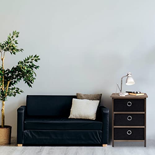 NO MORE TAG Nightstand with 3 Fabric Drawers, Fabric Dresser, Fabric Night Stand, Bedside Table for Small Place, Bedroom, Wood Top&Easy Pull Fabric Bins, Brown & Black