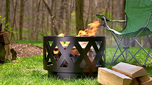 OXG Diamond Design Round Fire Pit - Black 23" Diameter 11 Gauge Steel USA Made No Assembly