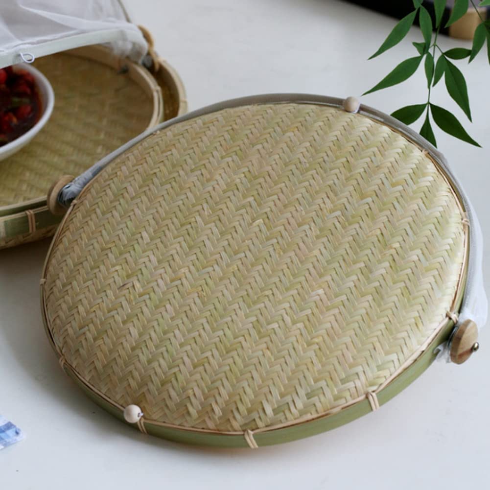 Jlong Food Serving Basket Tray Hand-Woven Round Fruit Vegetable Bread Storage Container With Cover