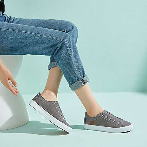 Women's Slip on Shoes Non Slip Canvas Shoes Fashion Canvas Sneakers Low Top Casual Shoes(Grey-US9)