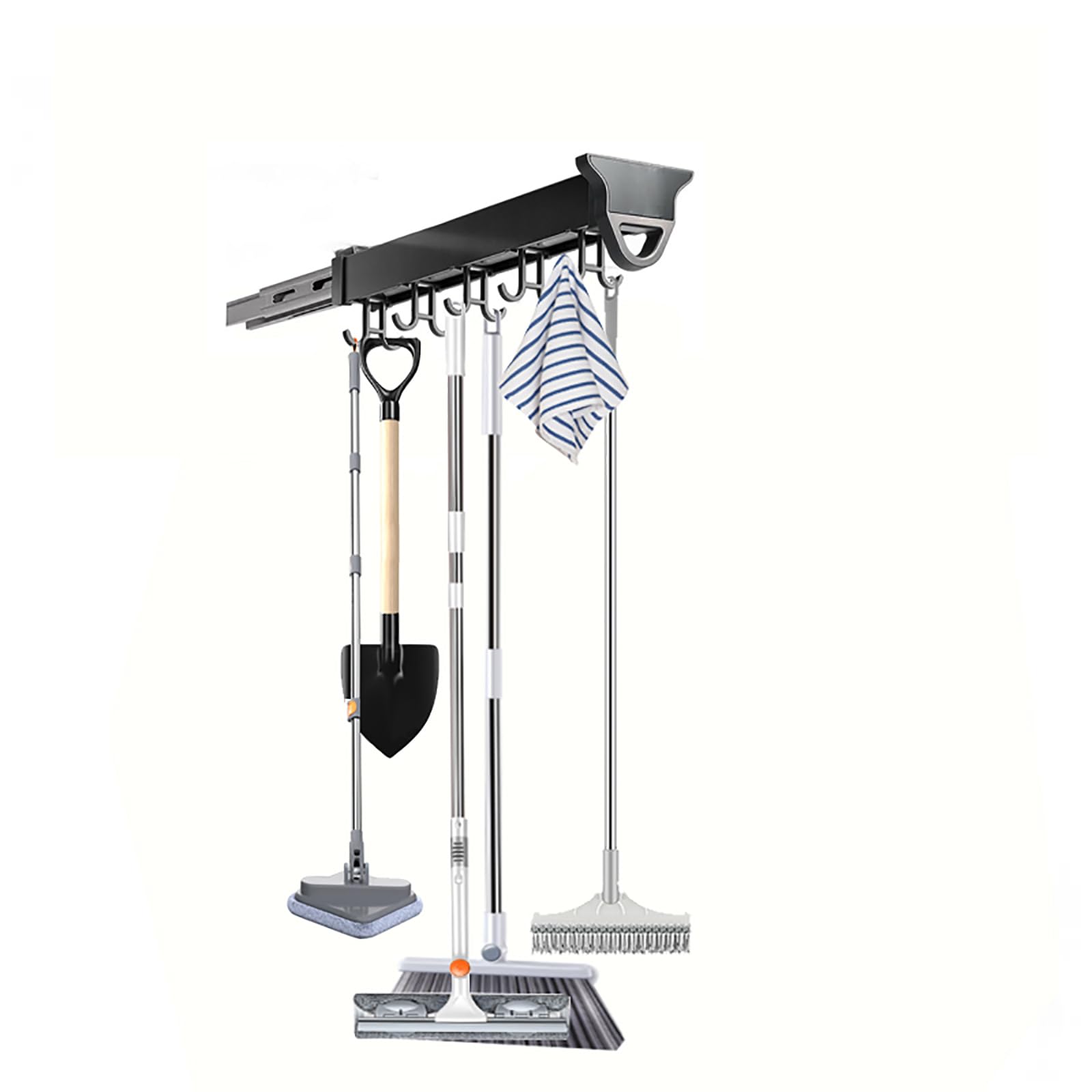 Pull Out Mop And Broom Holder, Laundry Room Organization And Storage, Garage Organization Hooks, Closet Pull Out Storage Organizer, Garden Tool Organizer For Home Kitchen Garden (16.17in-14 hook)