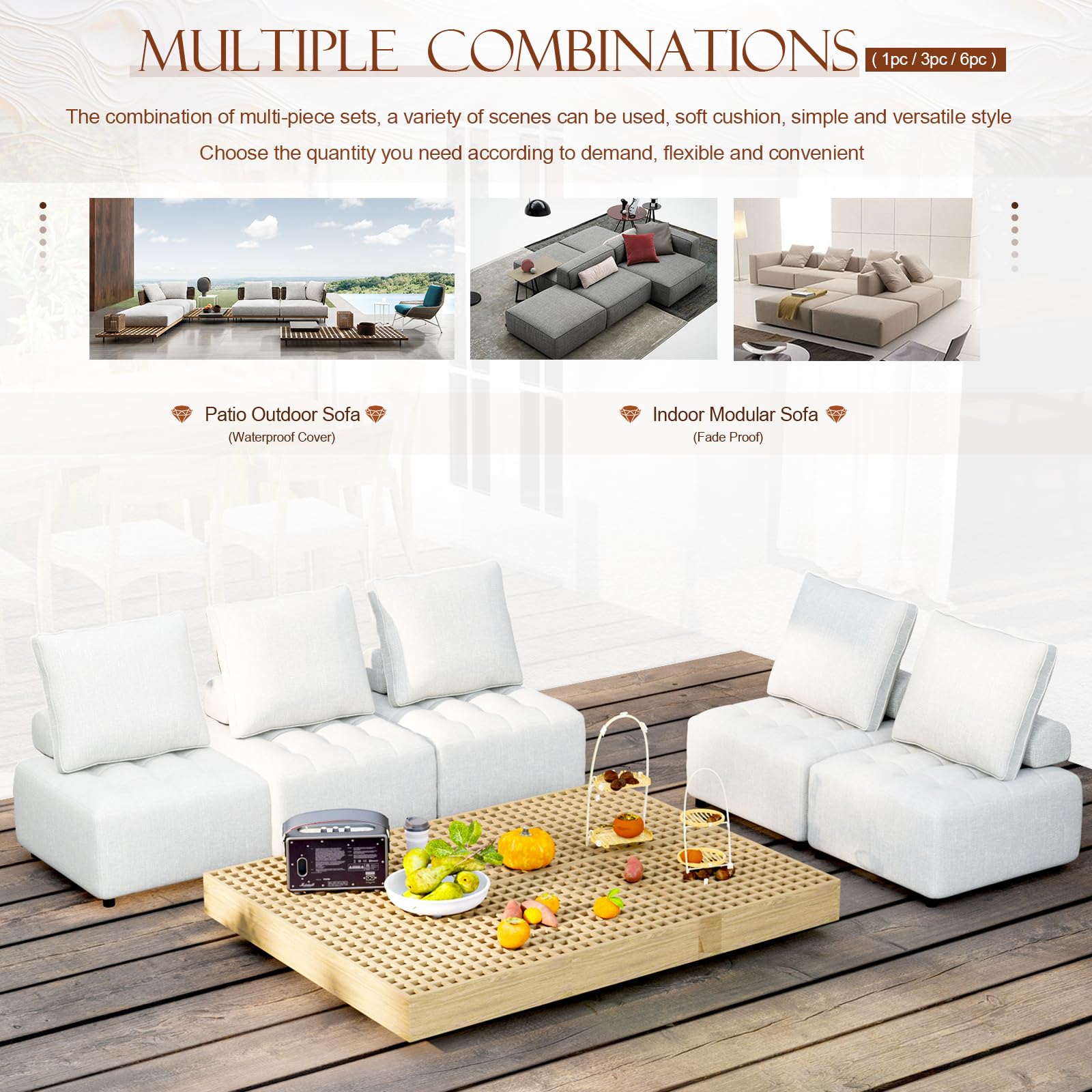 ROCKINGRUN Modular Sectional Sofa,1 Seat Modern Convertible Sofa Couch,Linen Fabric Single Sofa,Free Combination into L Shaped Sofa, Sofa Sleeper, Sofa Set for Bedroom, Living Room,1PCS Beige