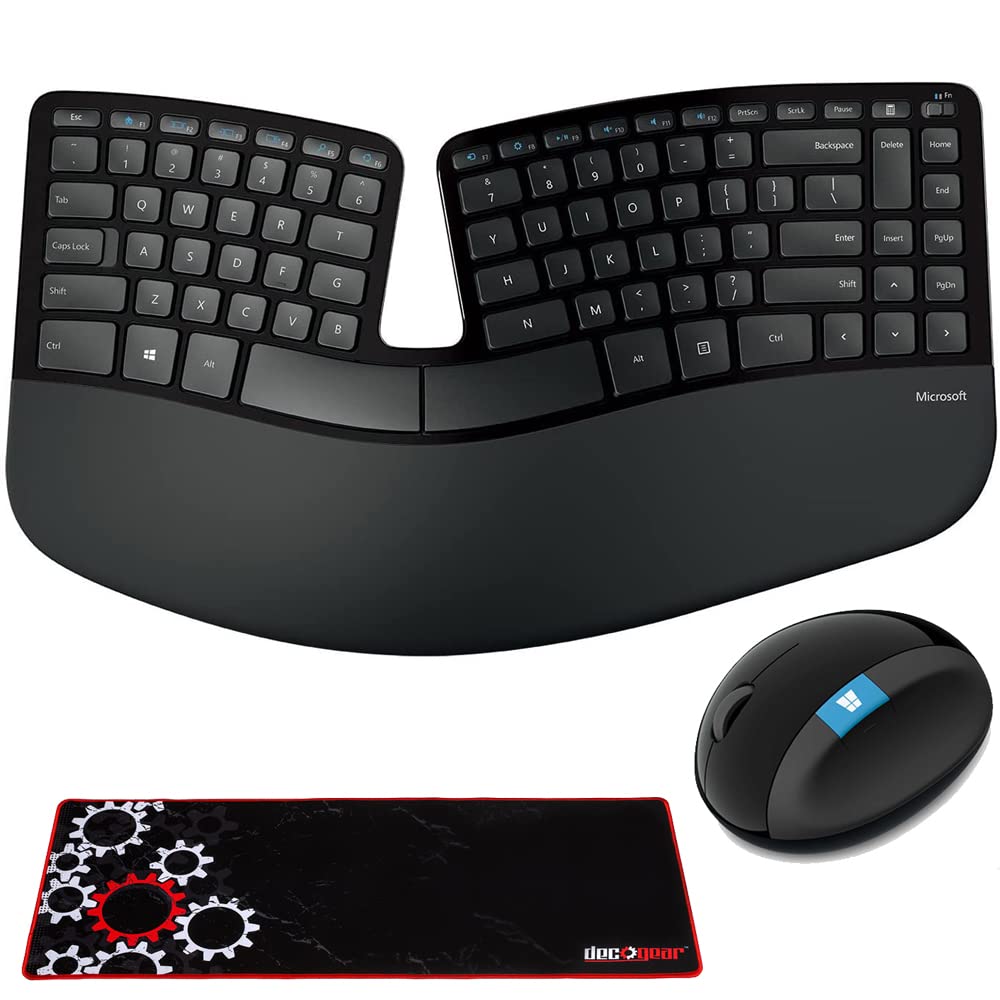 Microsoft Sculpt Ergonomic Wireless Desktop Keyboard and Mouse, Black (L5V-00001) Bundle with Deco Gear Large Extended Pro Gaming Mouse Pad Water Resistant Non-Slip