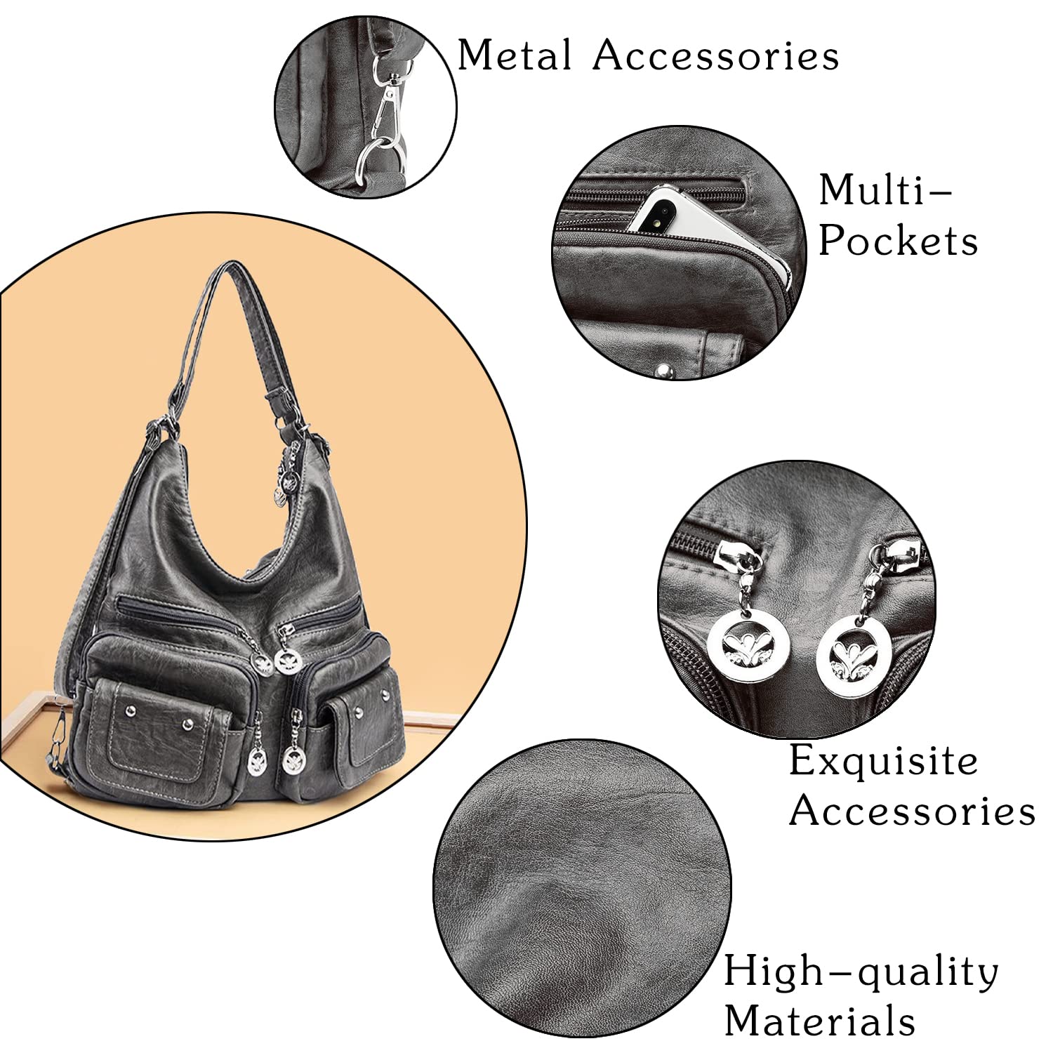 JEVIYO Womens Backpack Grey Handbags for Ladies Shoulder Bags Gray
