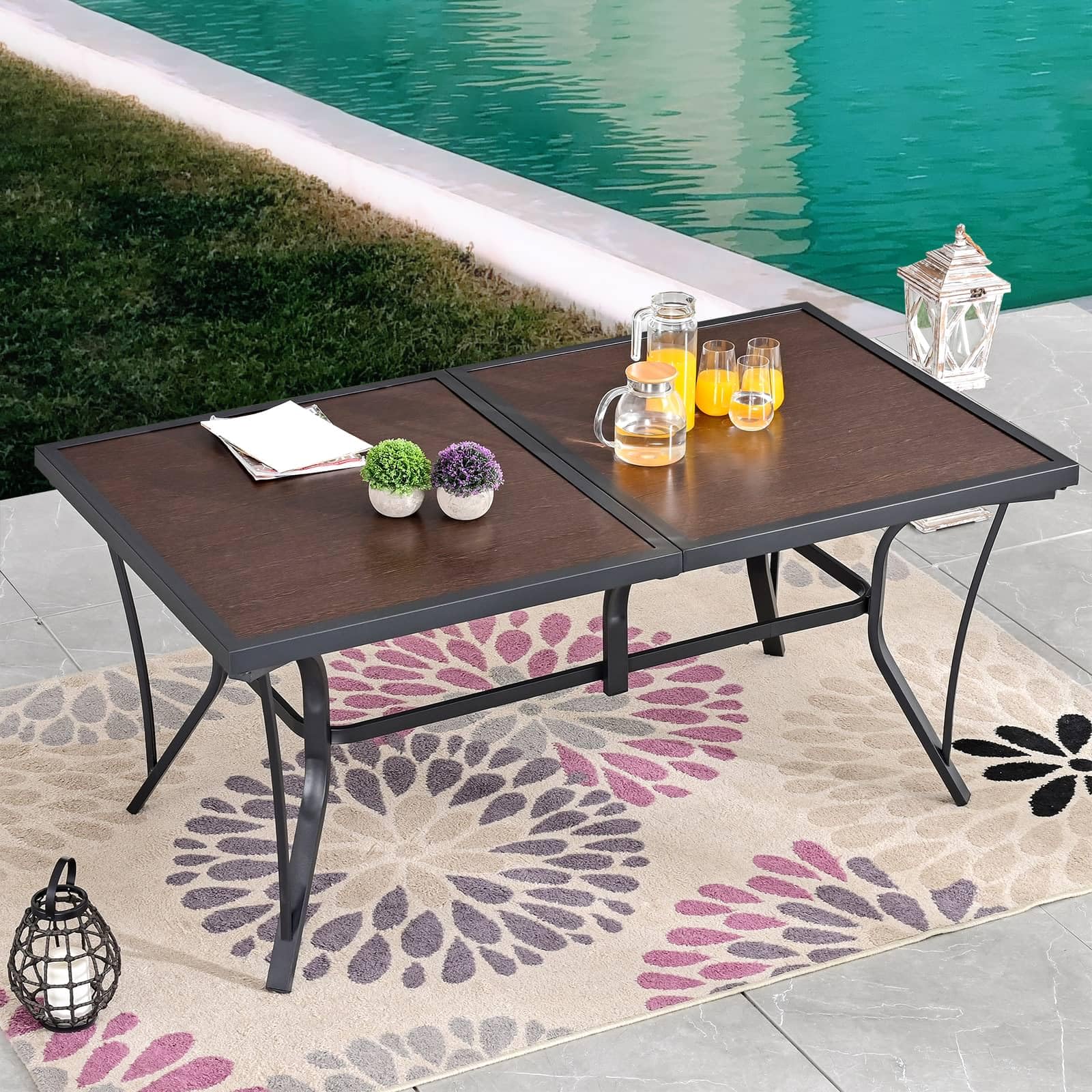 PatioFestival Patio Dining Set 7 Pieces Metal Outdoor Furniture Sets with Swivel Chairs Rectangular Outdoor Table (Grey)