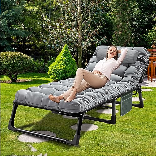 Soliles Portable Folding Camping Cot, Adjustable 4-Position Adults Reclining Chairs with Mattress,Outdoor Patio Folding Lounge Chair Sleeping Cots Bed, Perfect for Camping, Pool, Beach, Patio