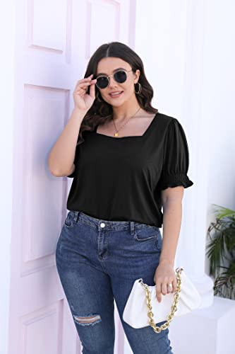 Womens Summer Clothes Short Sleeve Square Neck Sexy Tunic Tops Black XL